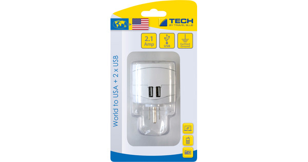 Travel Blue World Adapter - USA + USB | Coolblue - Before 13:00 ...