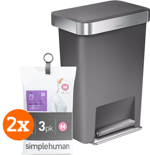 Simplehuman Rectangular Liner Pocket 45L Grays + Trash Bags (120 units ...