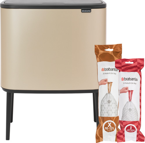 Brabantio Bo Touch Bin Trash Can 11 + 23L Metallic Gold + Trash Bags ...